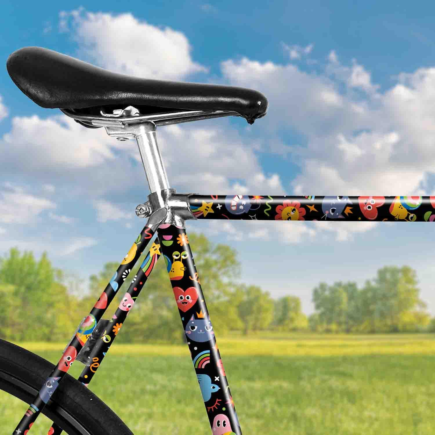 Bicycle Wrap With Funny Peace Rainbow Comic Pattern – Black Frame ...
