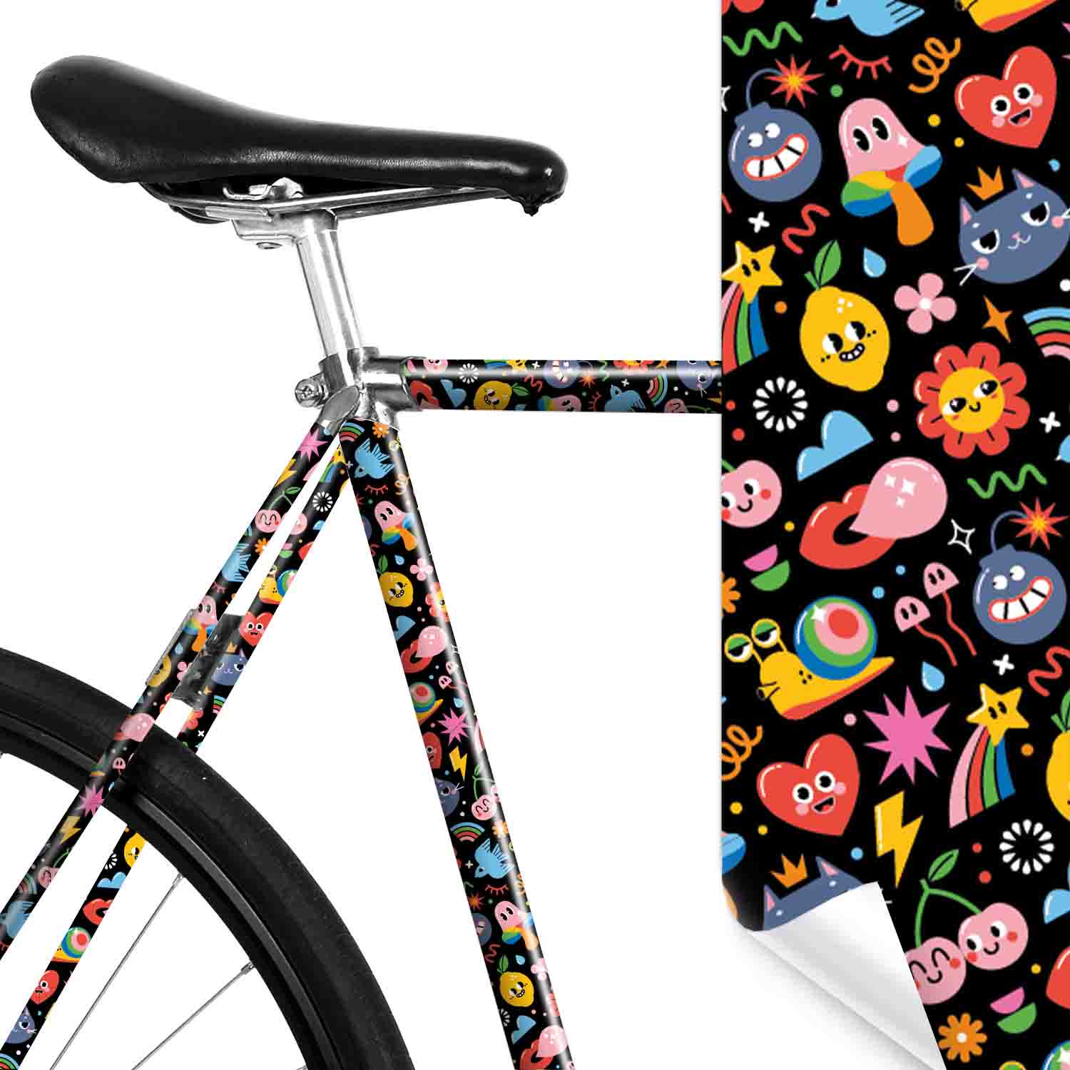 Bicycle Wrap With Funny Peace Rainbow Comic Pattern – Black Frame ...