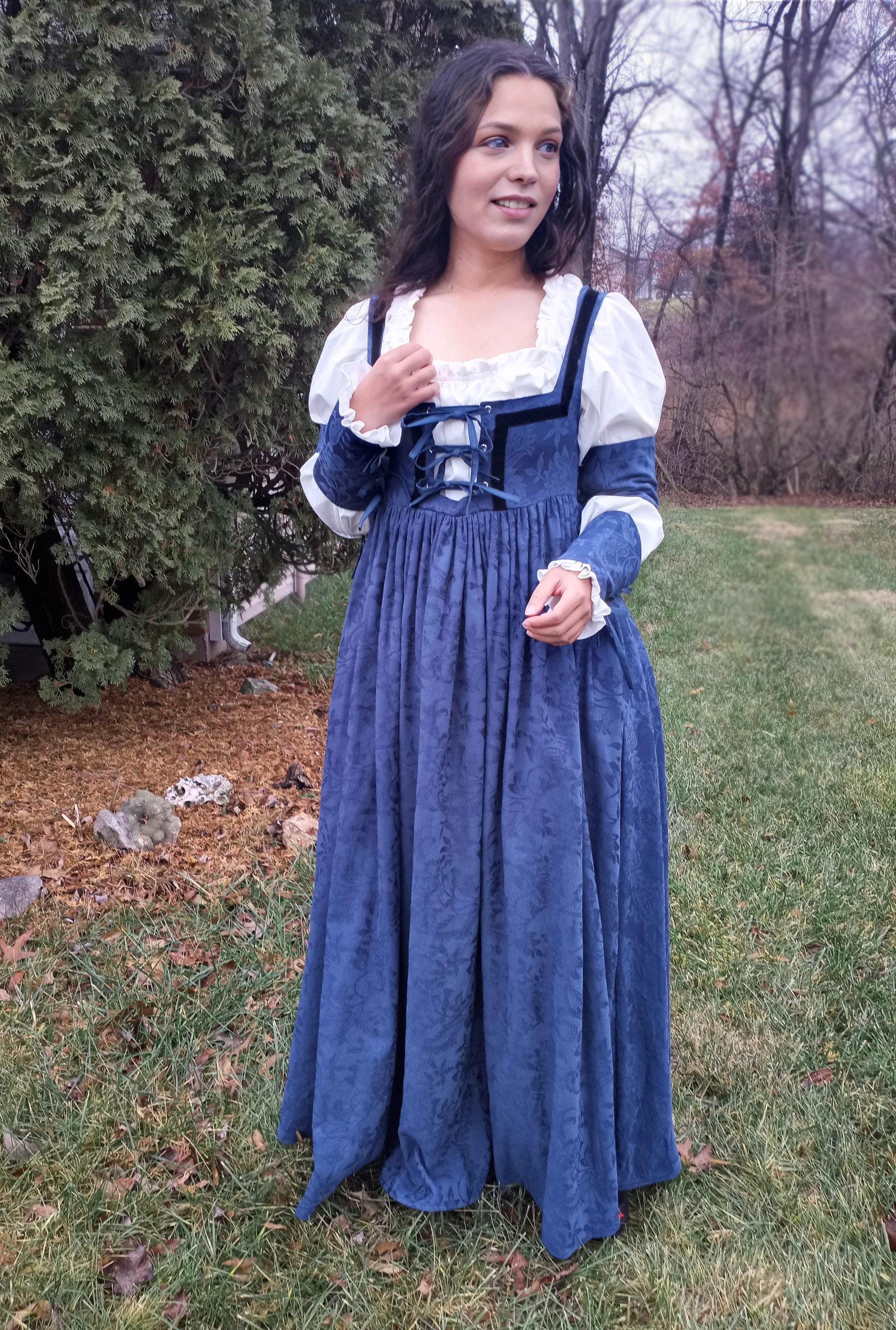 French Italian Renaissance Dress Costume Blue - 100% Cotton Gown ...