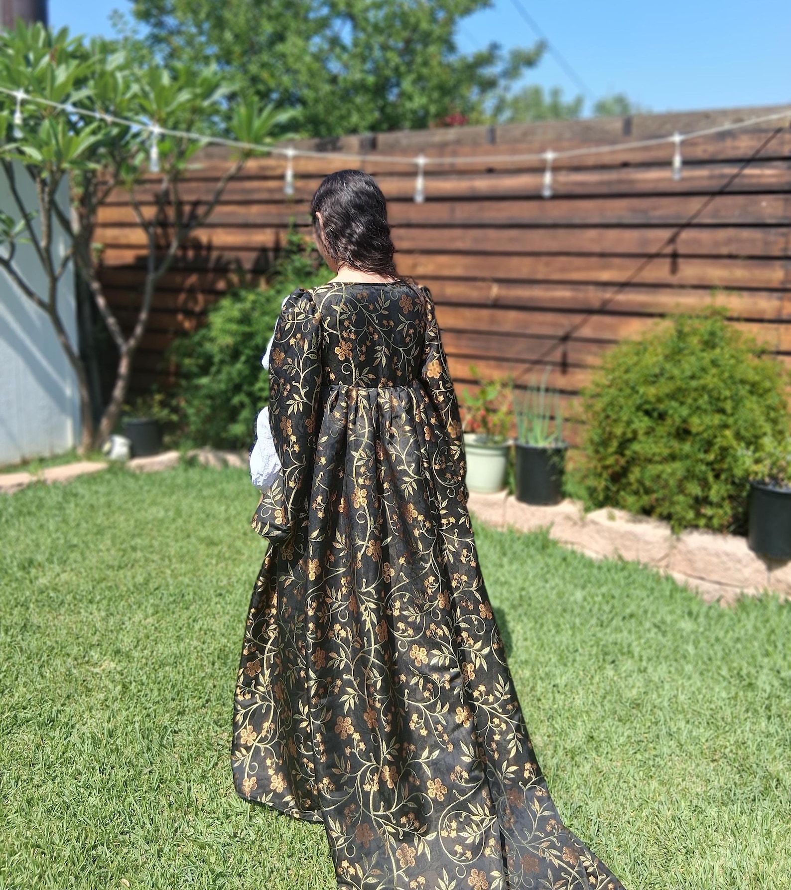 Italian Renaissance Cioppa Gown Dress Costume - Overdress Black Flower ...