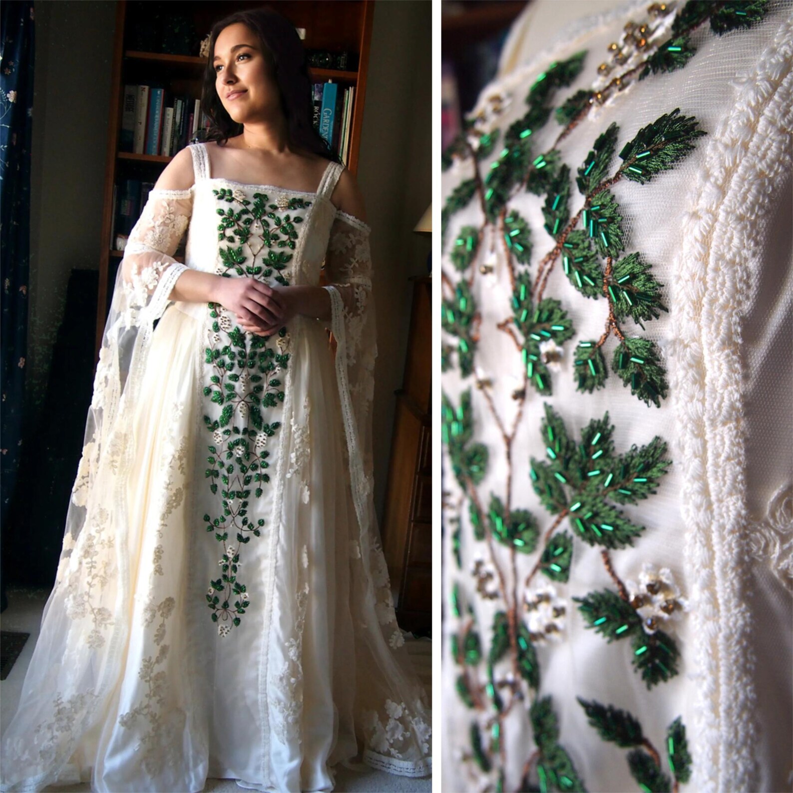 Celtic Hand-embroidered Wedding Dress - Rowan Branch & Lace Gown ...