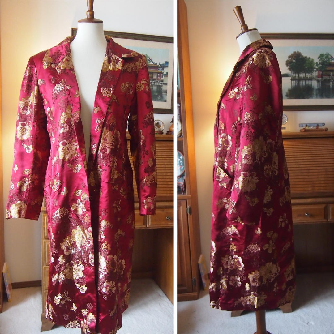 Vtg Red Brocade Long Jacket - Smoking Jacket Coat 1700s 1800s French ...