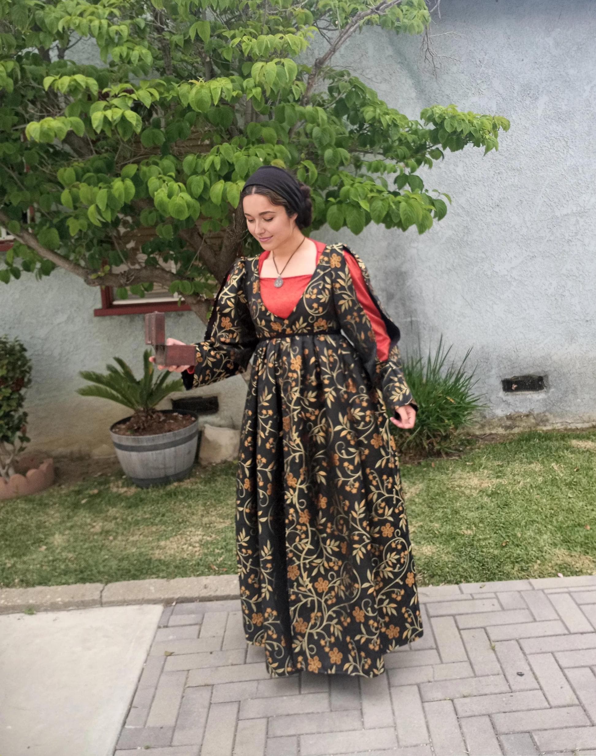 Italian Renaissance Cioppa Gown Dress Costume - Overdress Black Flower ...