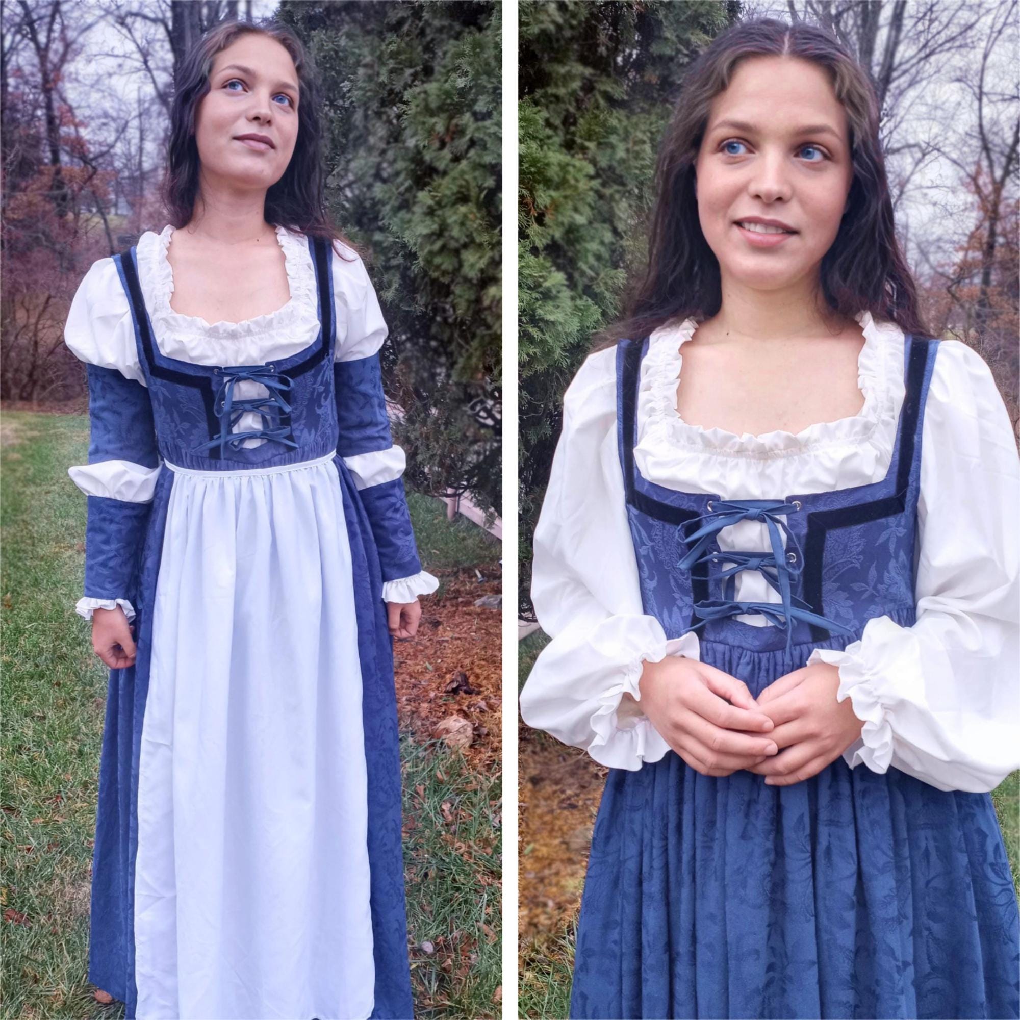 French Italian Renaissance Dress Costume Blue - 100% Cotton Gown ...