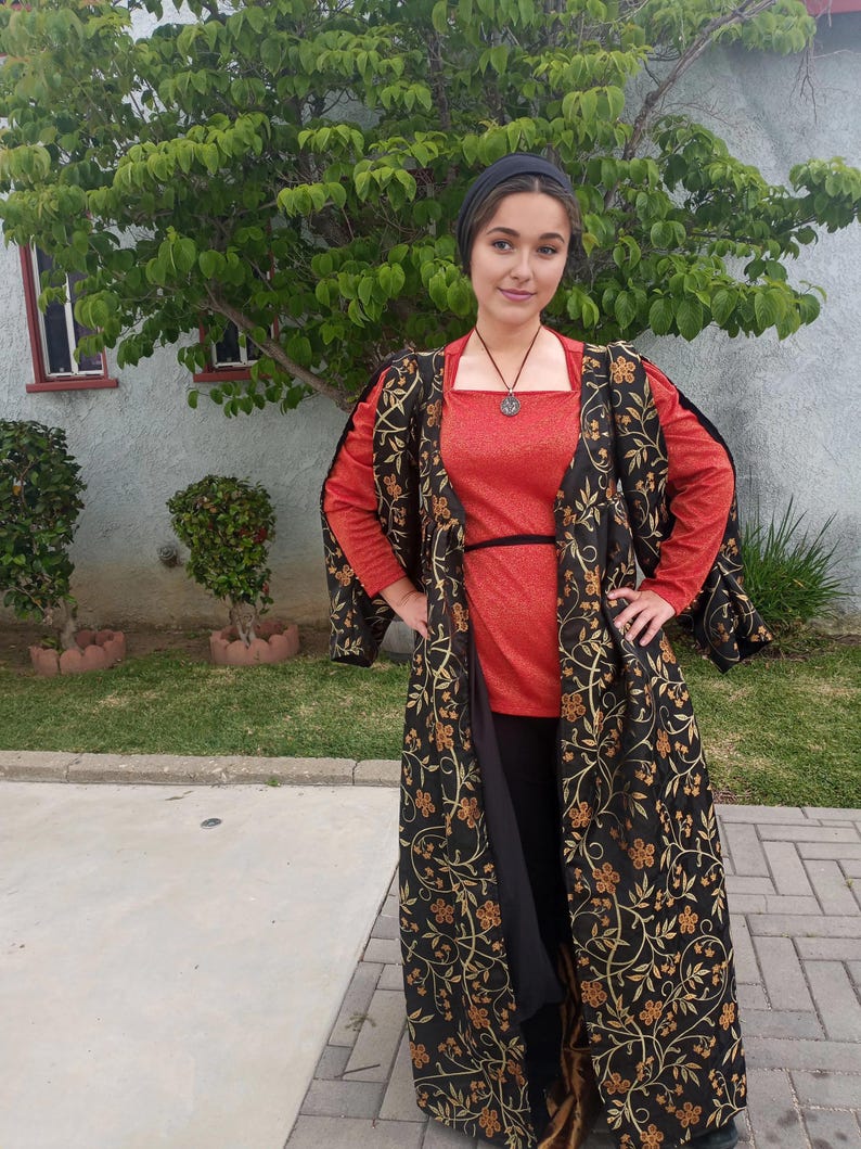 Italian Renaissance Cioppa Gown Dress Costume - Overdress Black Flower ...