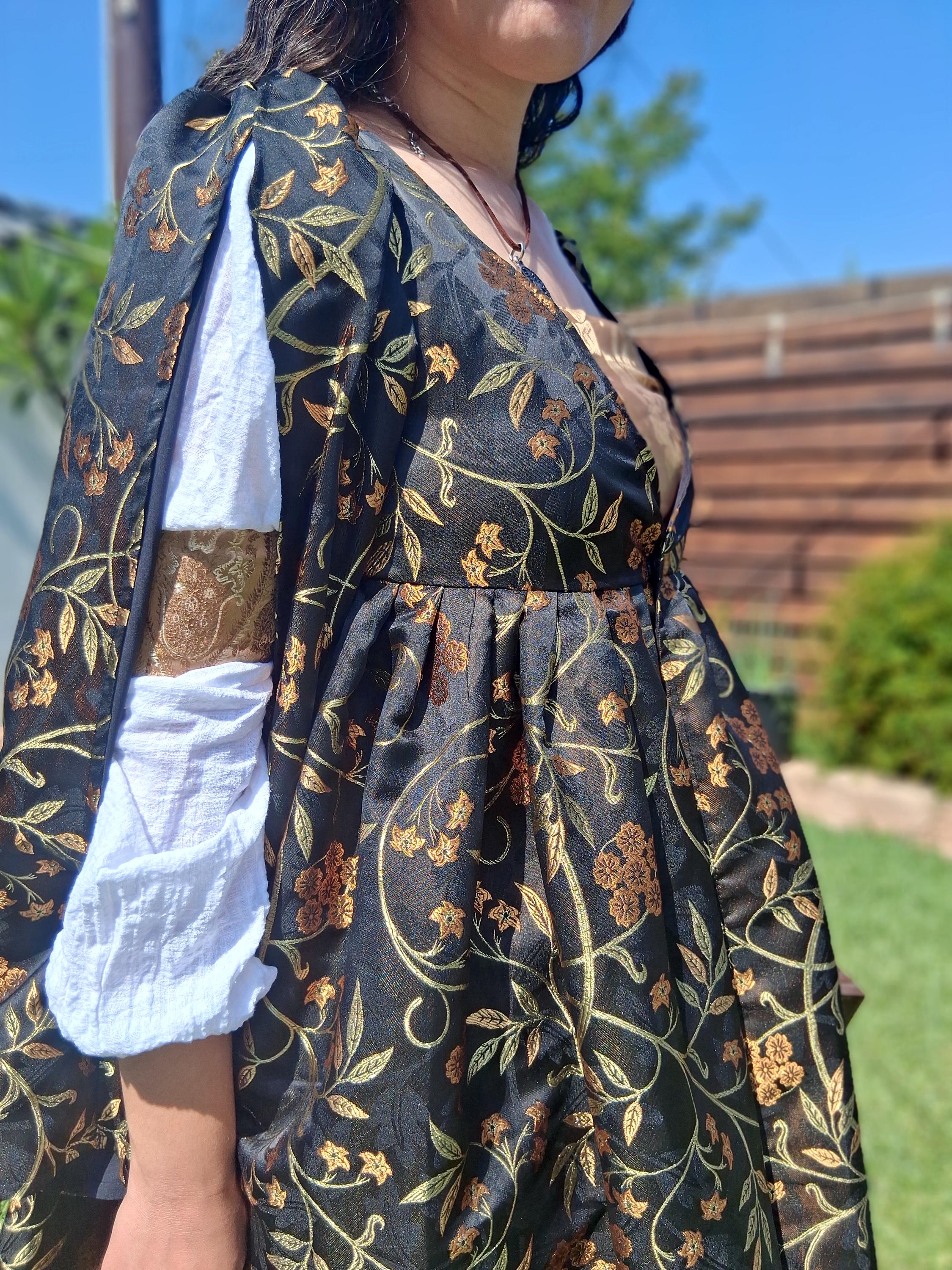 Italian Renaissance Cioppa Gown Dress Costume - Overdress Black Flower ...