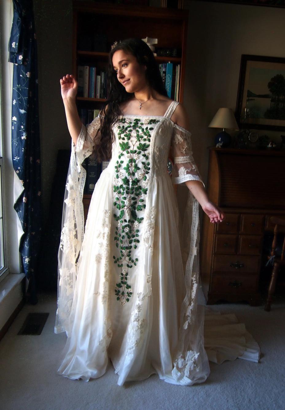 Celtic Hand-embroidered Wedding Dress - Rowan Branch & Lace Gown ...