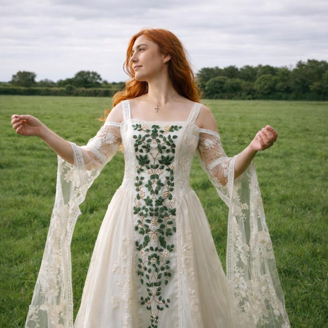 Celtic Wedding Dress Hand-embroidered - Rowan Branch & Lace Gown ...