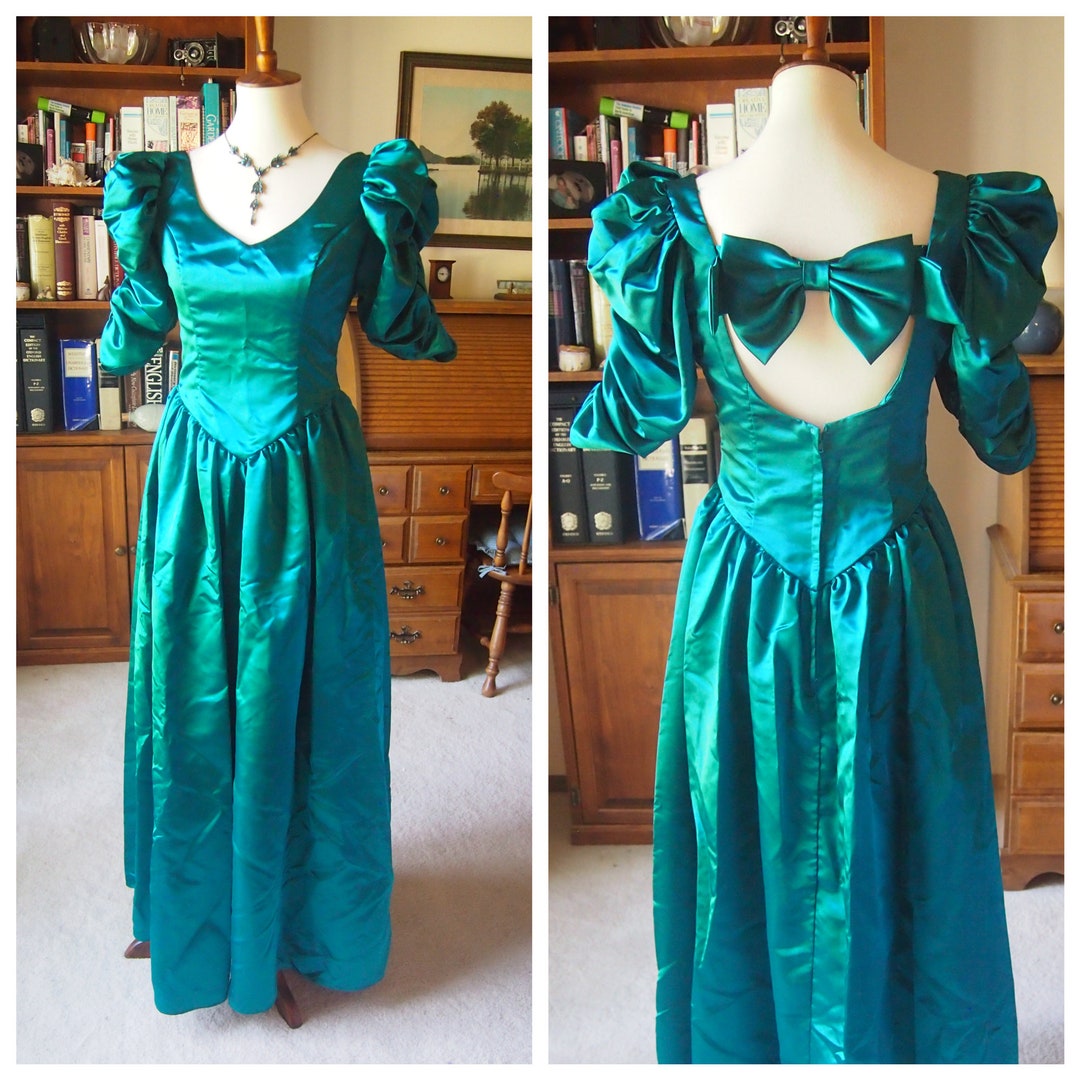 80s Satin Formal Fancy Prom/party Princess Dress Elegant Puff Ruched ...