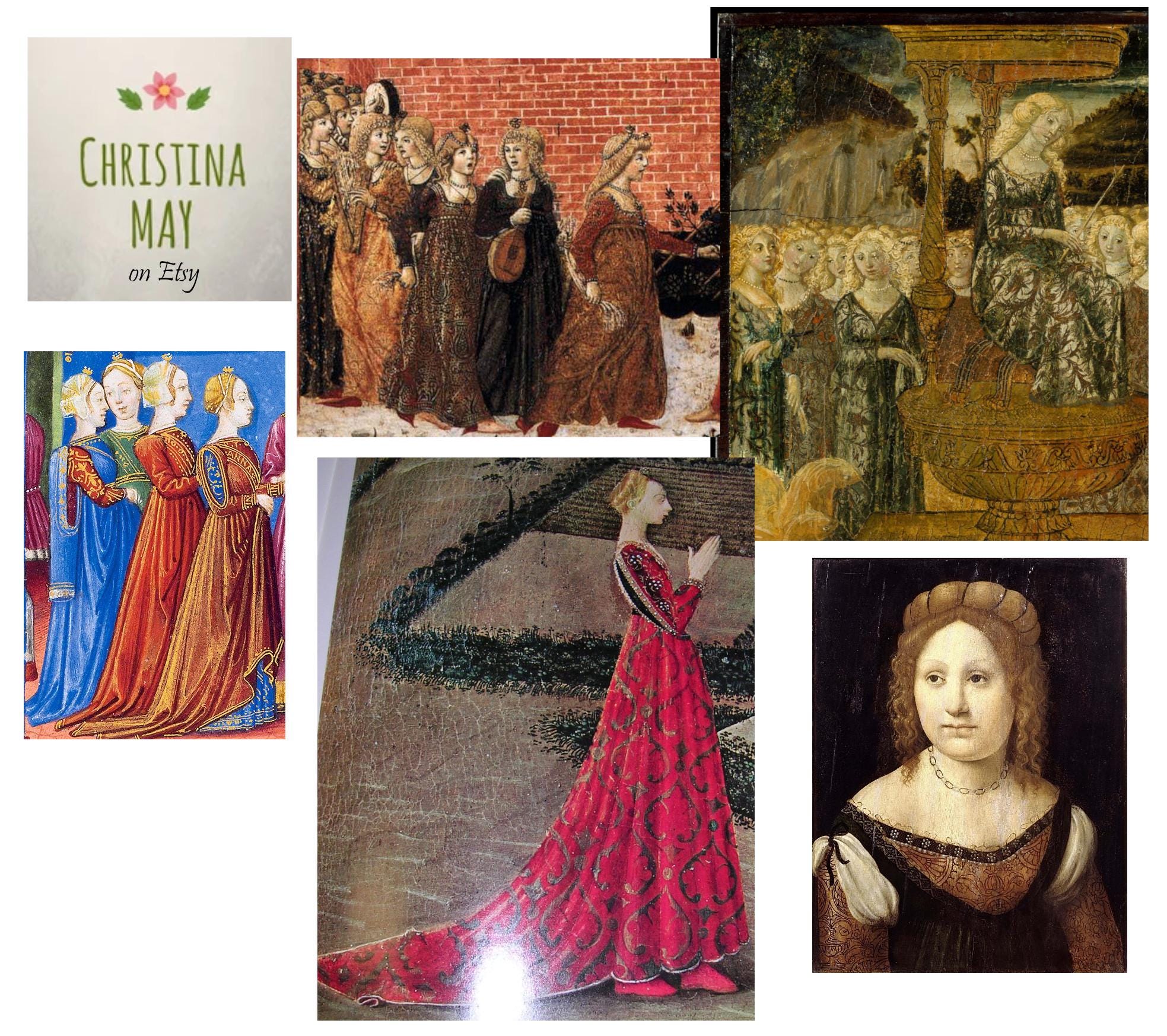 Italian Renaissance Cioppa Gown Dress Costume - Overdress Black Flower ...