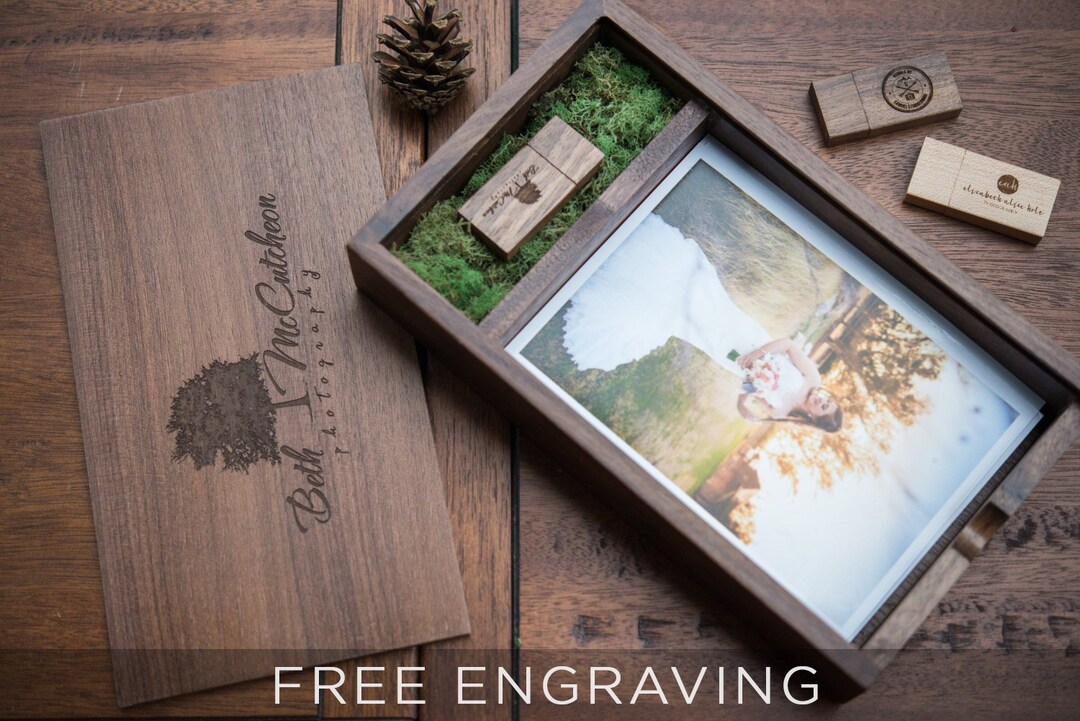 10 Engraved Walnut Photo Box and USB Flash Drive 3.0 - Etsy