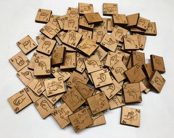 Alder Wood ASL Sign Language Scrabble Tiles - Etsy