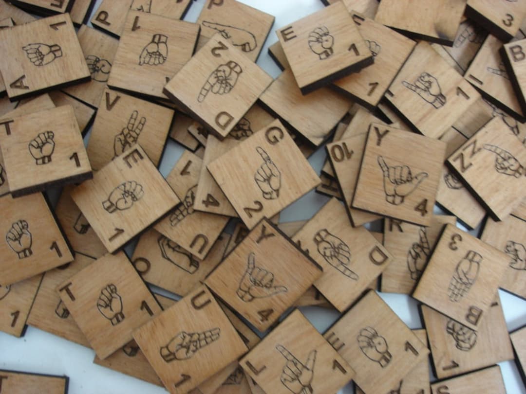 Alder Wood ASL Sign Language Scrabble Tiles - Etsy