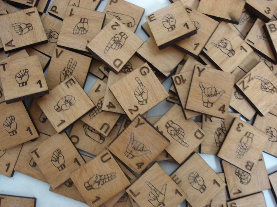 Alder Wood ASL Sign Language Scrabble Tiles - Etsy