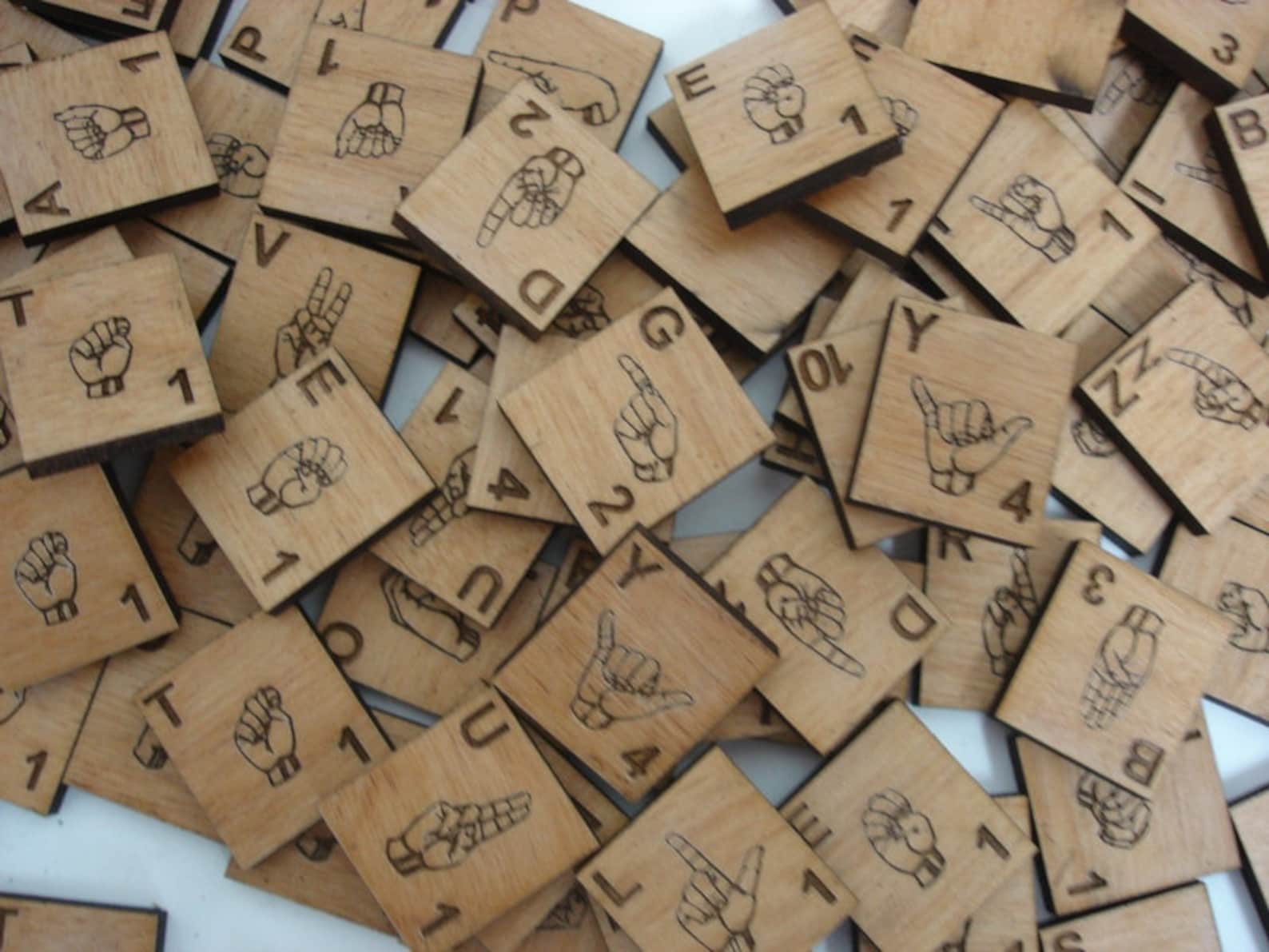 Alder Wood ASL Sign Language Scrabble Tiles - Etsy