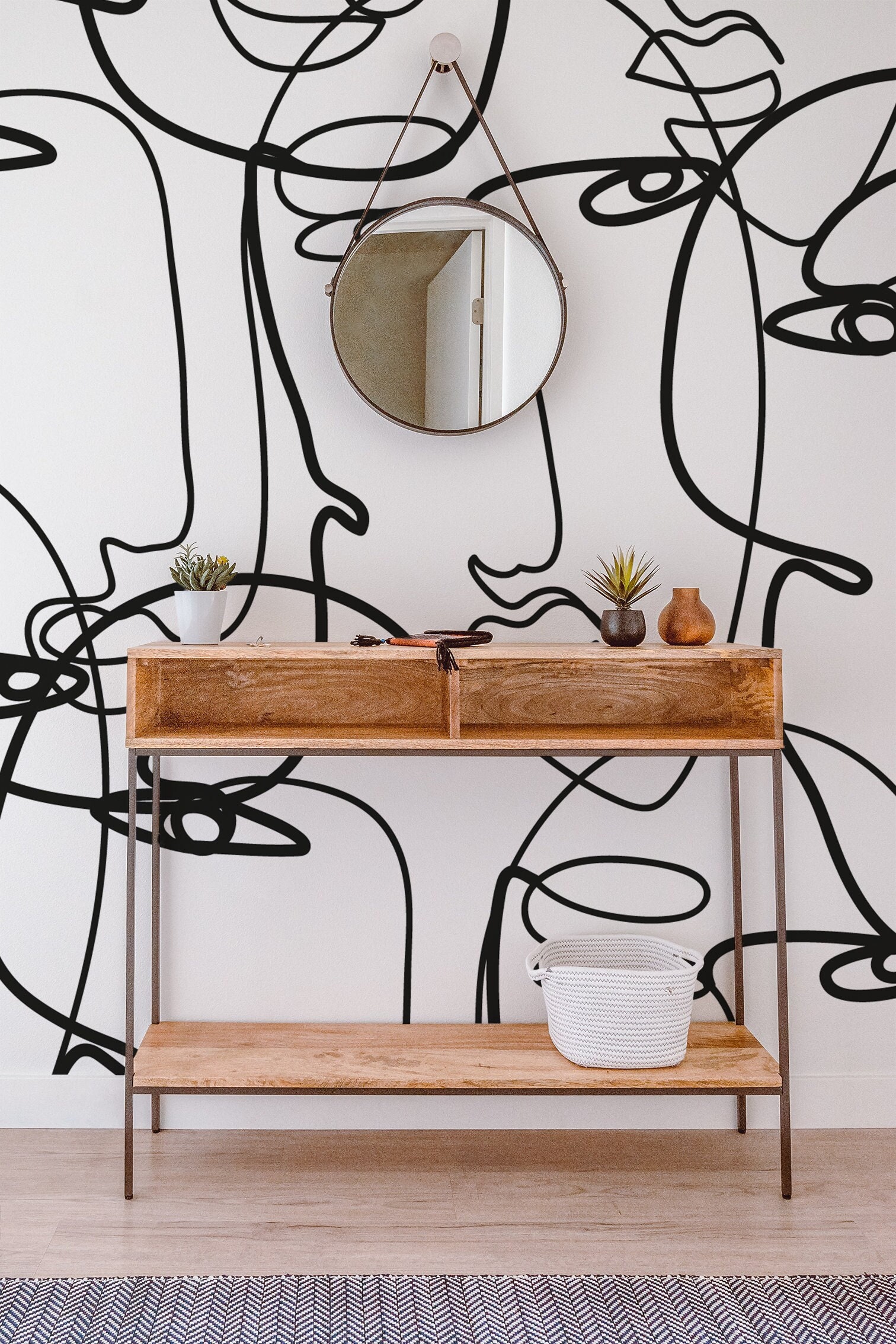 One Line Drawing Wallpaper Mural Large Face Line Removable | Etsy