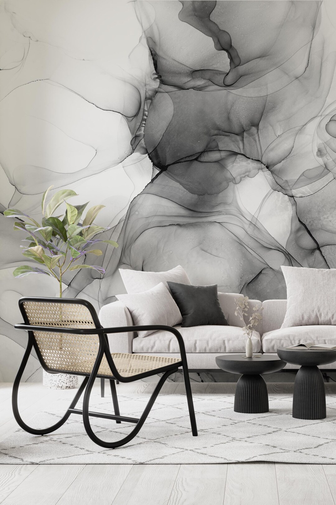 Grey Abstract Wallpaper, Marble Ink Peel and Stick Wallpaper, Grey ...