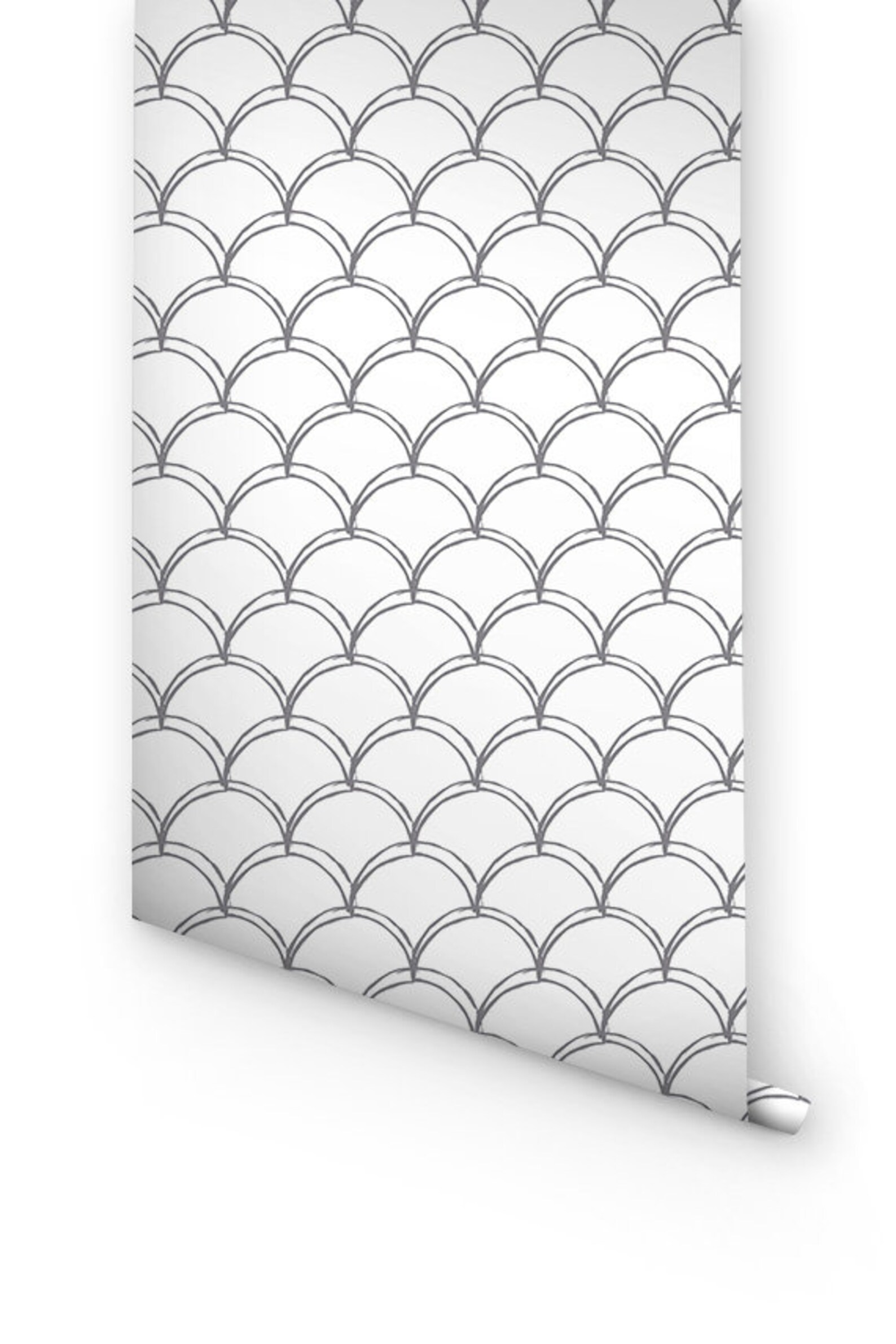 Wallpaper With Double Scallop Pattern Black and White - Etsy