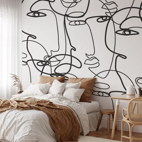 One Line Drawing Wallpaper Mural Large Face Line Removable | Etsy