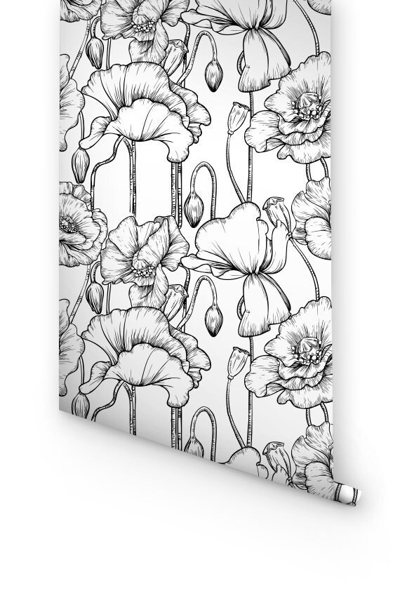 Poppy Pattern Wallpaper Removable Wallpaper Poppy Wallpaper - Etsy
