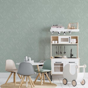 Sage Nursery Peel Stick Wallpaper, Sage Floral Wallpaper, Sage ...