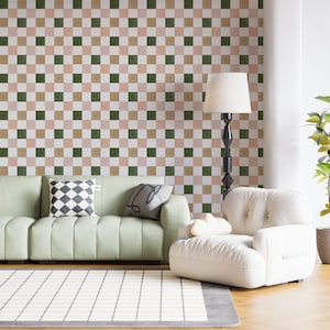 Retro Checkered Watercolor Peel and Stick Wallpaper, Watercolor Checker ...
