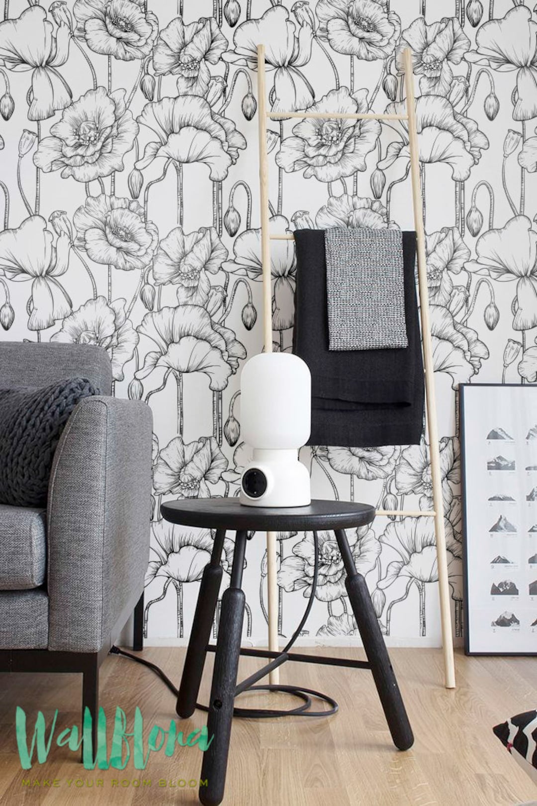 Poppy Pattern Wallpaper, Removable Wallpaper, Poppy Wallpaper, Poppy ...