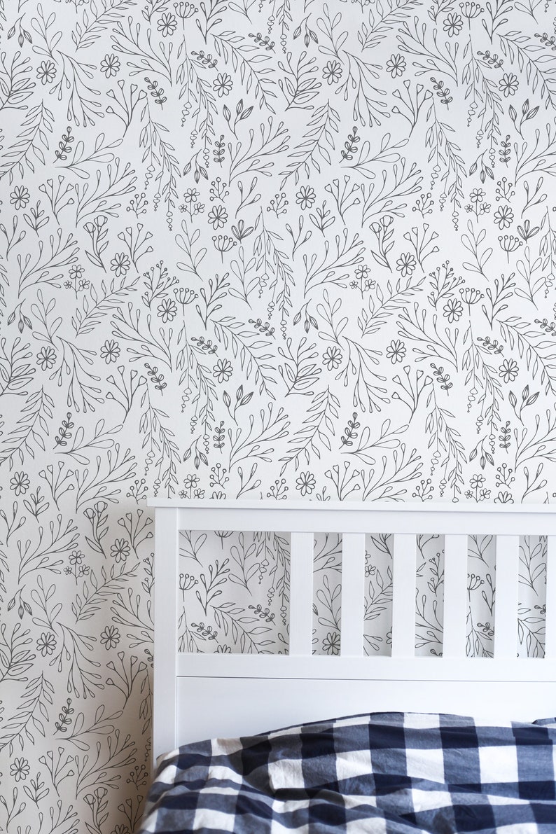 Removable Wallpaper With Grey Floral Pattern Peel and Stick - Etsy