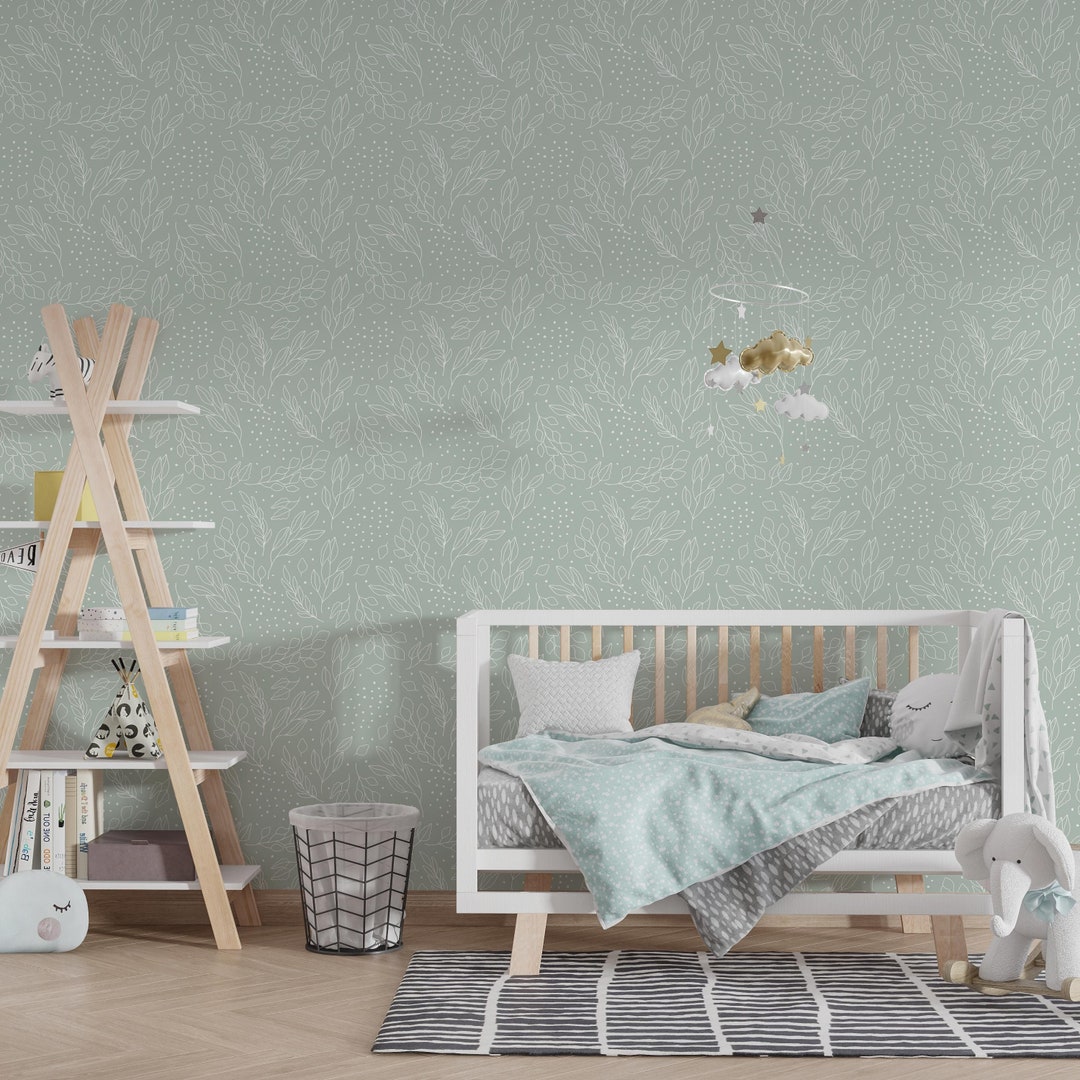 Sage Nursery Peel Stick Wallpaper, Sage Floral Wallpaper, Sage ...