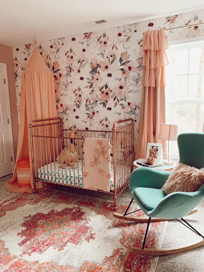 Floral Design Wall Mural Watercolor Wall Covering Floral - Etsy