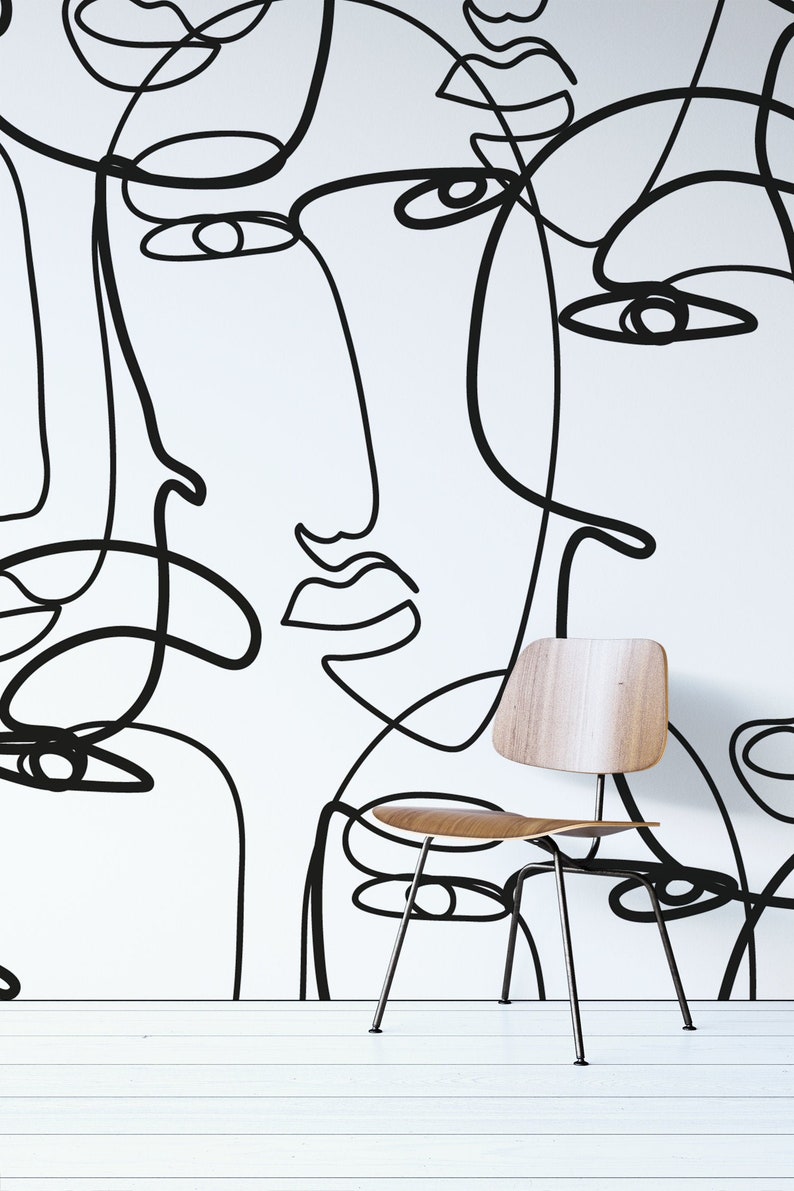 One Line Drawing Wallpaper Mural Large Face Line Removable | Etsy