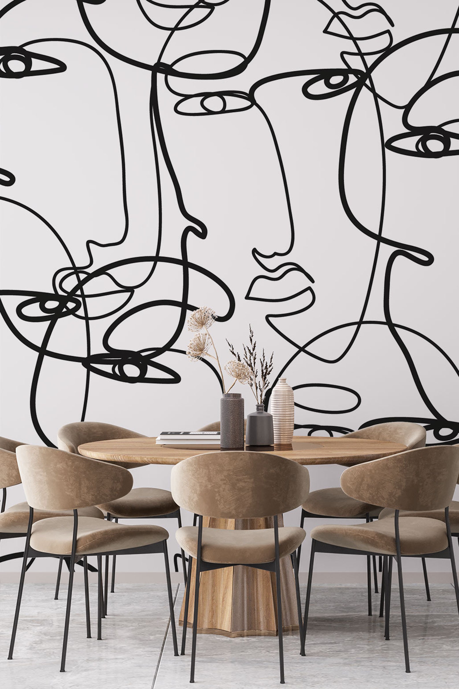 One Line Drawing Wallpaper Mural Large Face Line Removable | Etsy