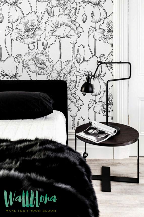 Poppy Pattern Wallpaper Removable Wallpaper Poppy Wallpaper - Etsy
