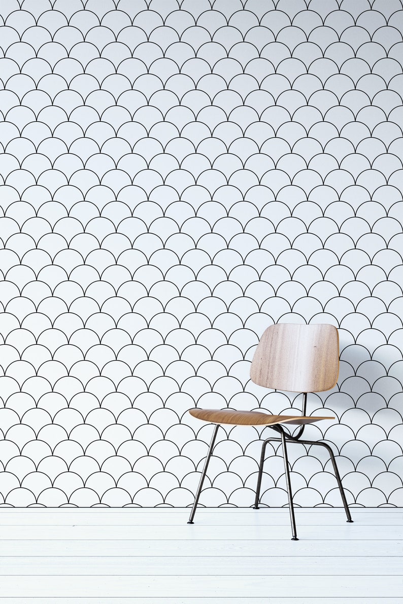 Wallpaper With Scallop Pattern Black and White Removable - Etsy