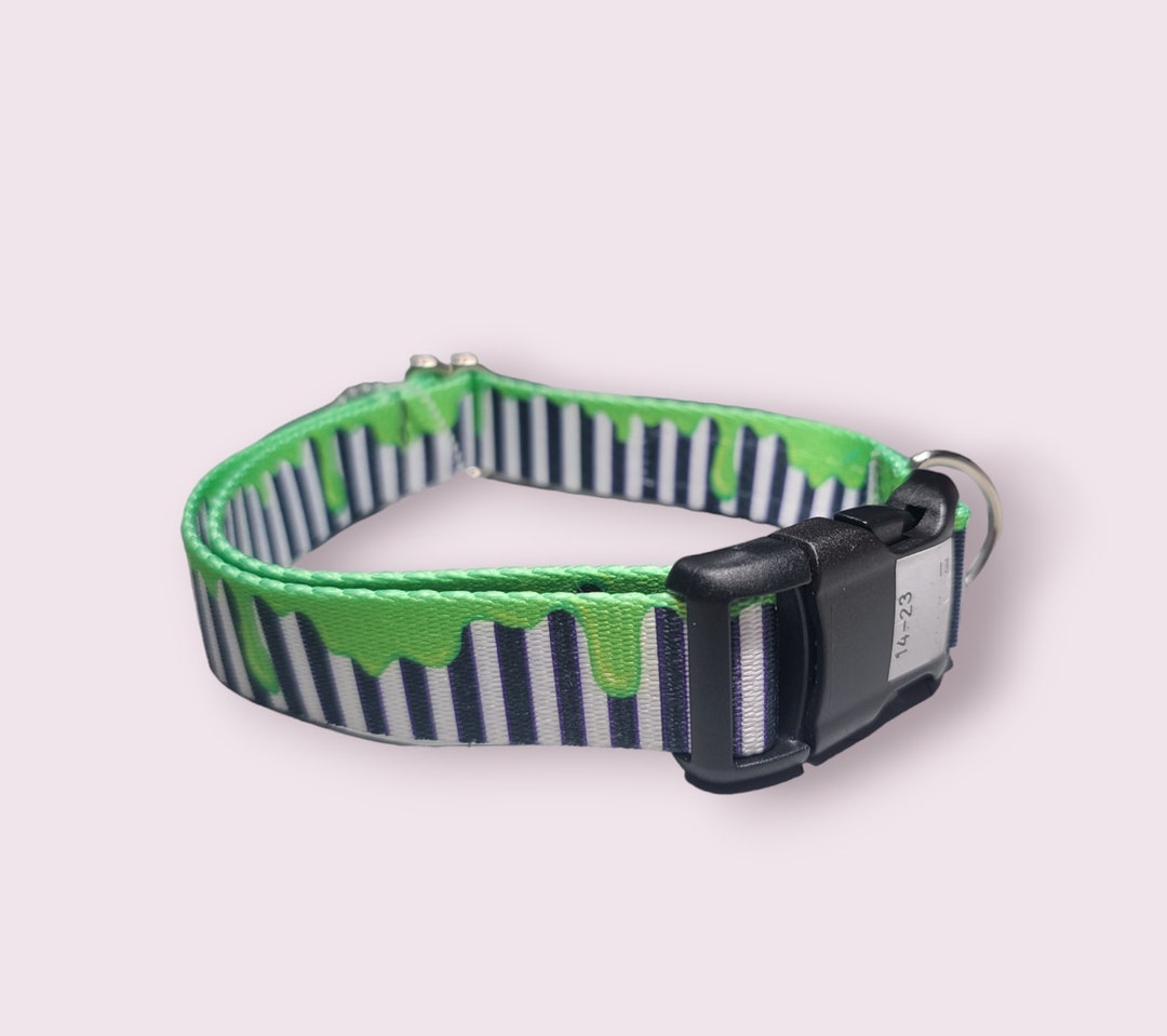 Adjustable Black and White Striped With Green Slime Dog Collar-medium ...