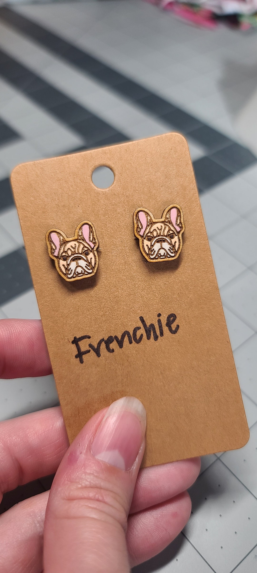 French Bulldog Stud Earrings-laser Cut Engraved and Handpainted ...