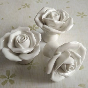 White Knobs Rose Flower Handles Pulls / Chic Dresser Knobs / - Etsy