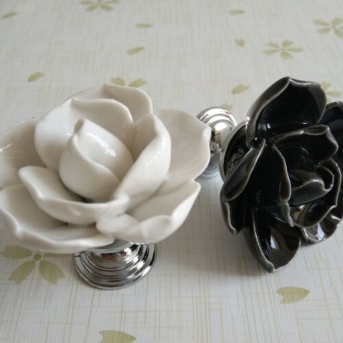 Black Flower Knobs Handles Pulls / Chic Dresser Knob / Ceramic - Etsy
