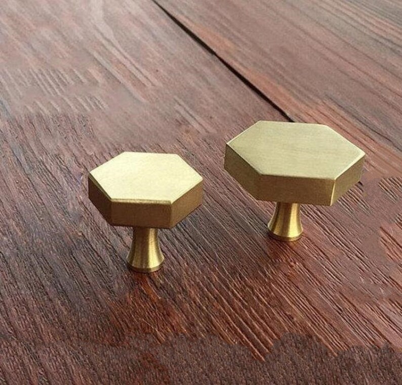 Pure Copper Brass Hexagon Knob Kitchen Cabinet Pulls Drawer Knob Pull Handles Dresser Knobs ...