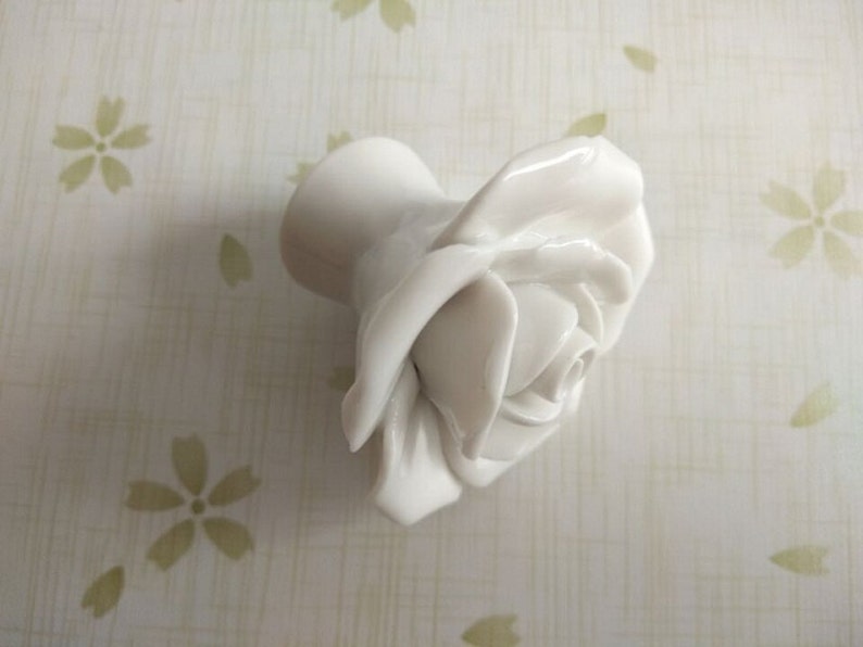 White Knobs Rose Flower Handles Pulls / Chic Dresser Knobs / - Etsy
