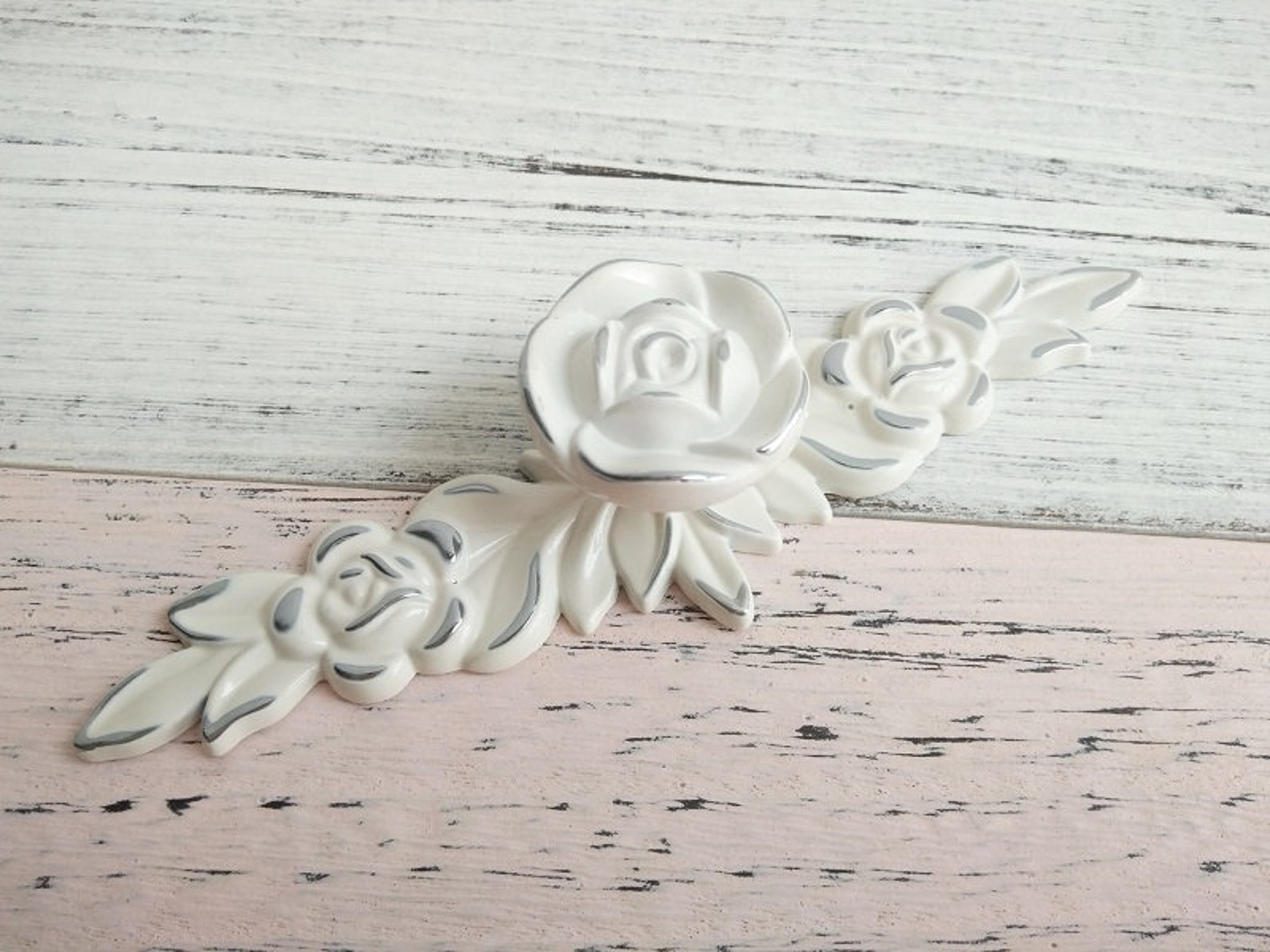Shabby Chic Dresser Knobs Drawer Pull Handles / Silver Rose | Etsy
