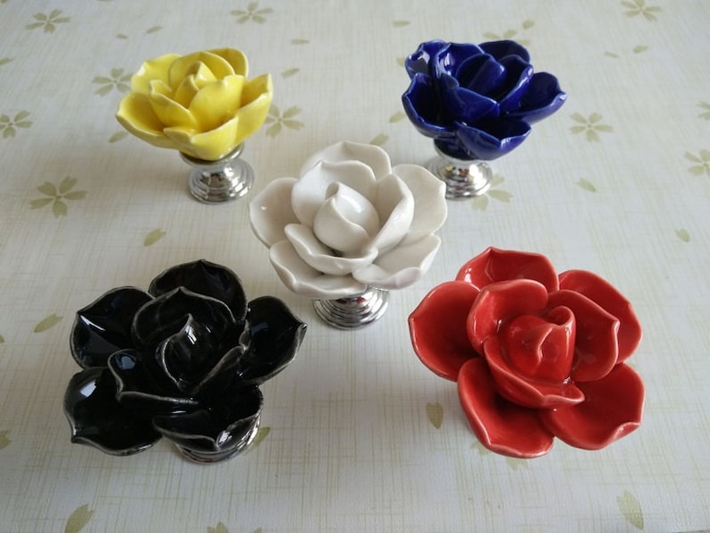 Flower Knobs Handles Pulls / Chic Dresser Knobs / Ceramic - Etsy