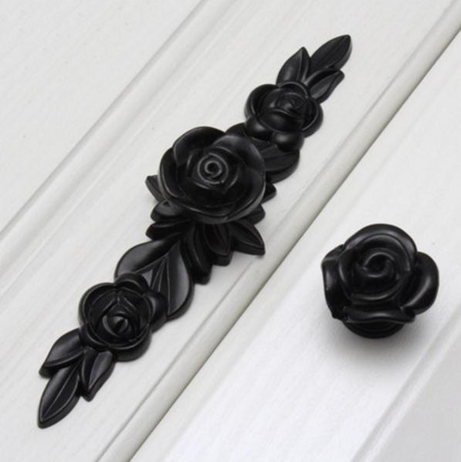 Dresser Knobs Drawer Pull Handles / Black Rose Knobs Flower - Etsy