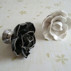 Black Flower Knobs Handles Pulls / Chic Dresser Knob / Ceramic Drawer Knobs Pulls Handles ...