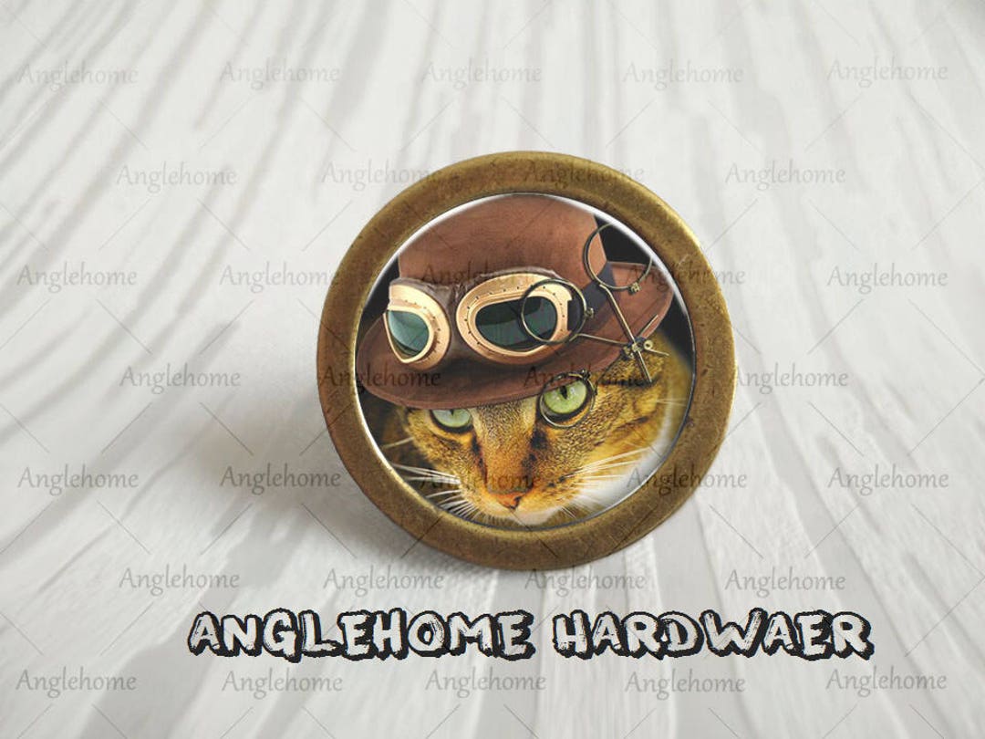 STEAMPUNK Cat Drawer Knobs Pulls Handles / Antique Brass Kitchen ...