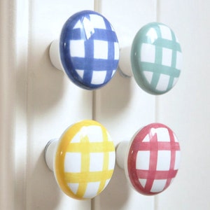 Knobs Gingham Dresser Knob Drawer Pulls Handles / Ceramic Knob - Etsy