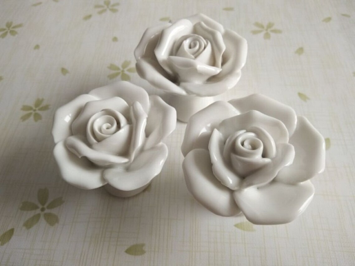 White Knobs Rose Flower Handles Pulls / Chic Dresser Knobs / - Etsy