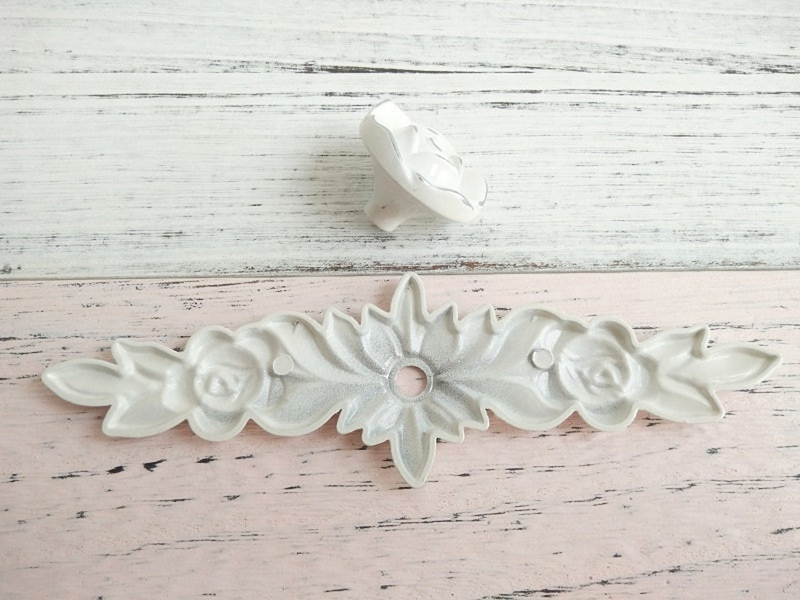 Shabby Chic Dresser Knobs Drawer Pull Handles / Silver Rose | Etsy