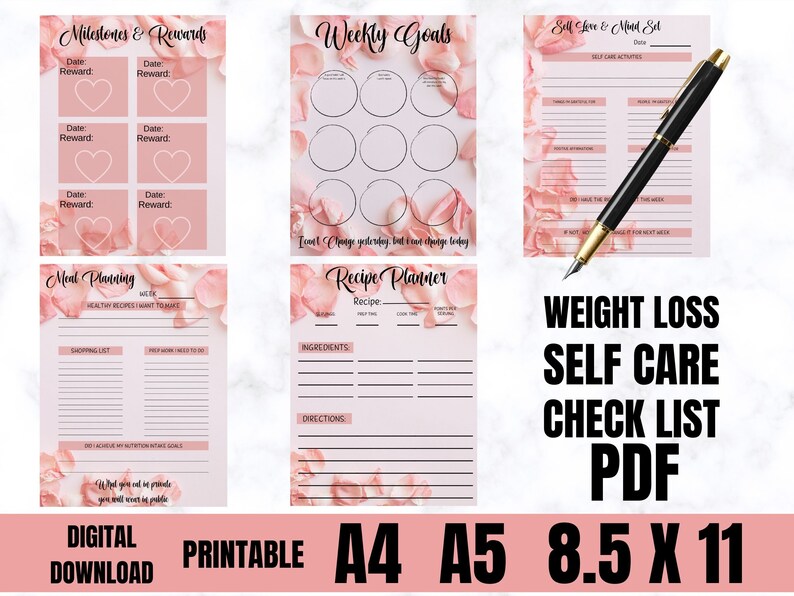 WEIGHT LOSS JOURNAL Self, Care Check List, Digital Download, Weight ...