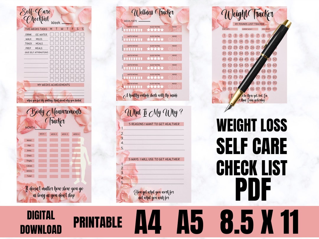 WEIGHT LOSS JOURNAL Self, Care Check List, Digital Download, Weight ...